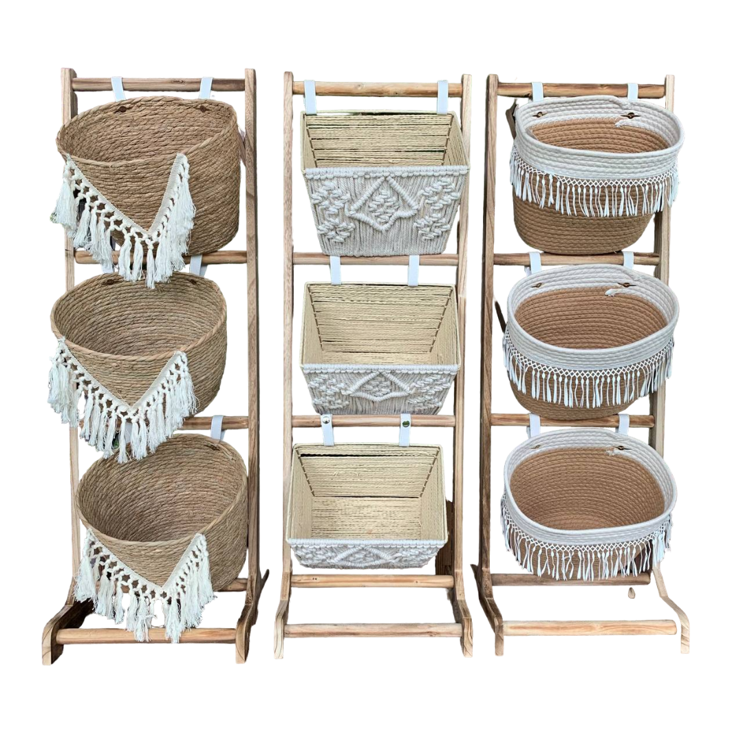 Wooden Weaved Bohemian Basket Stand (BKS01)